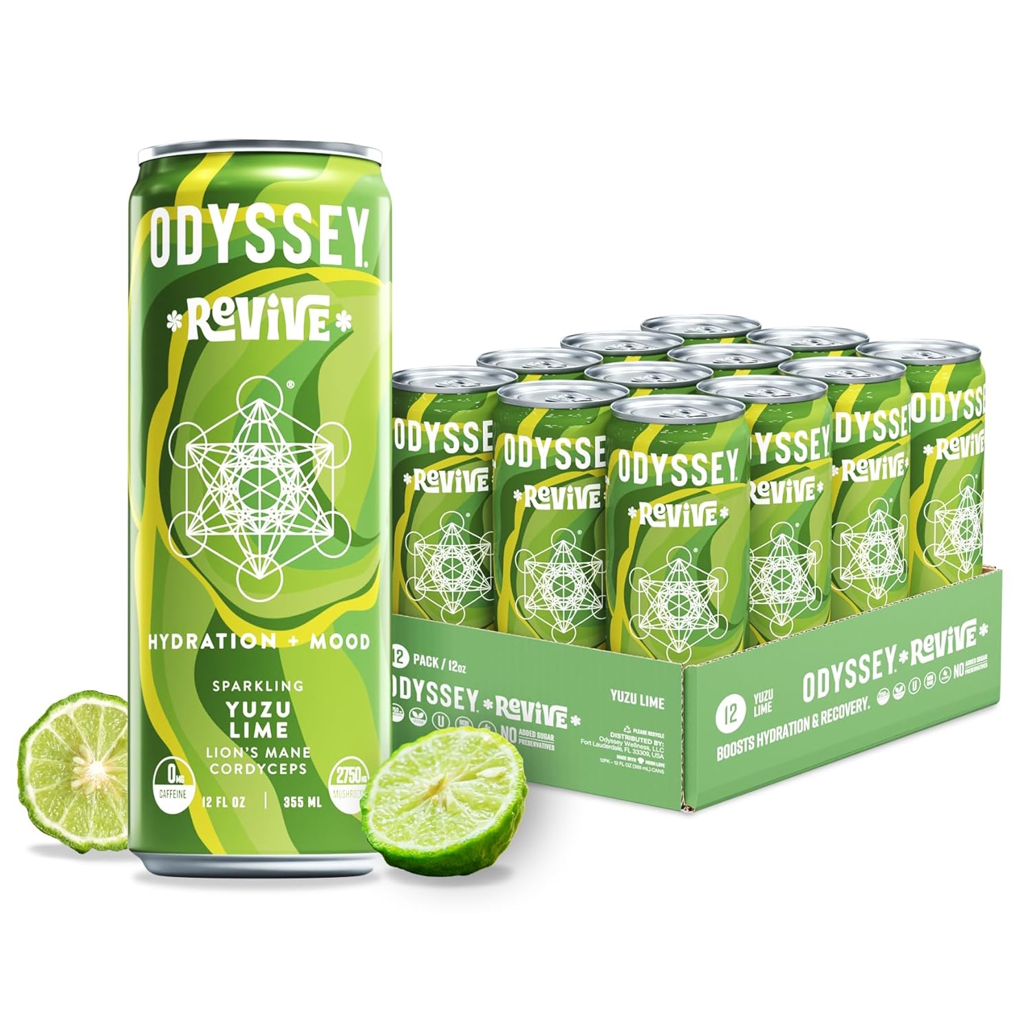 Yuzu Lime Revive Sparkling Mood & Hydration Drink - Caffeine Free - 12 – OdysseyElixir